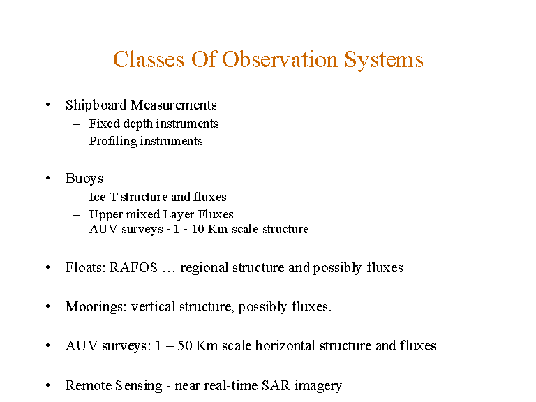 Classes Of Observation Systems